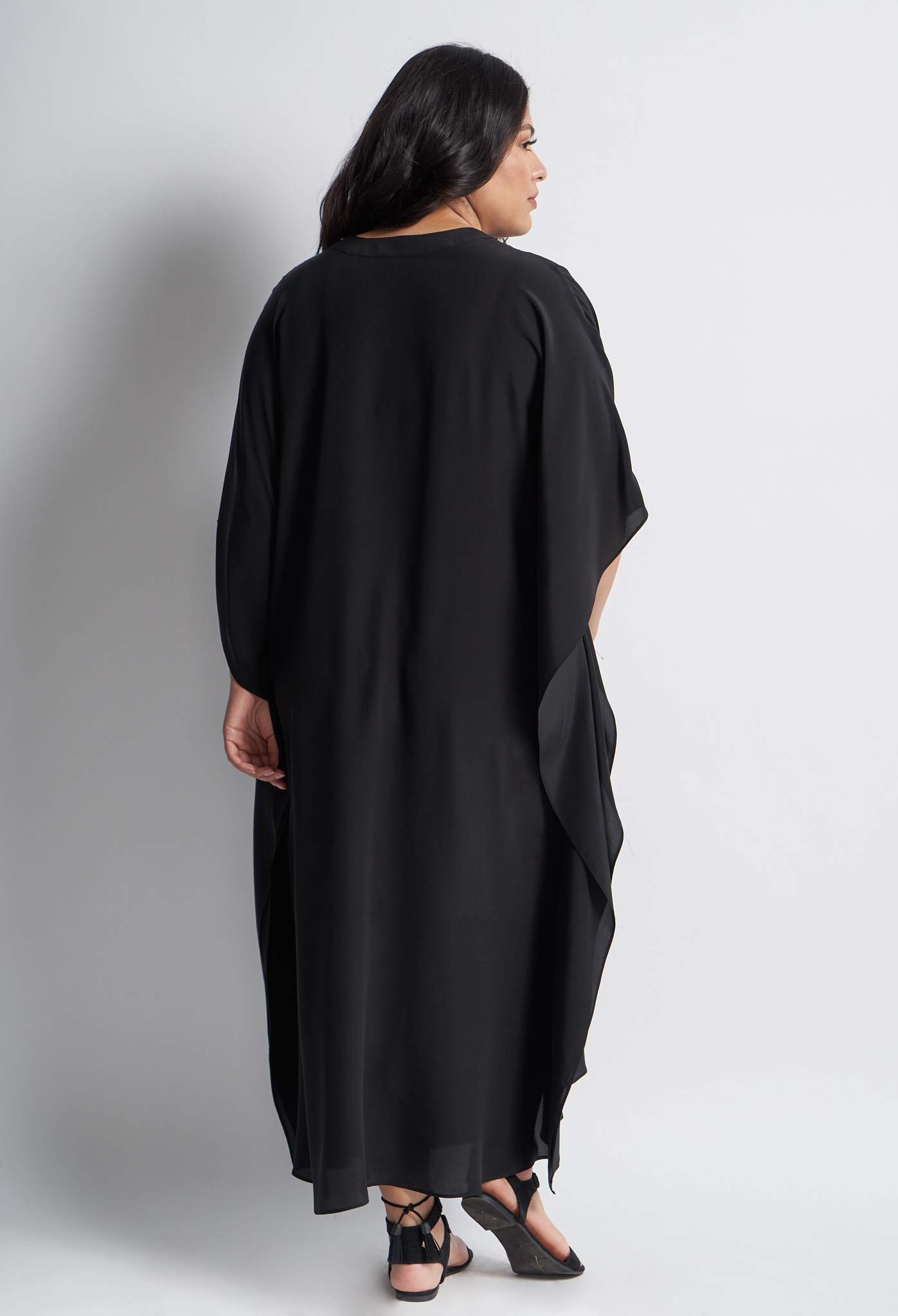 Placket Long Caftan - Women's V Neck Silk Dress – ocean+main