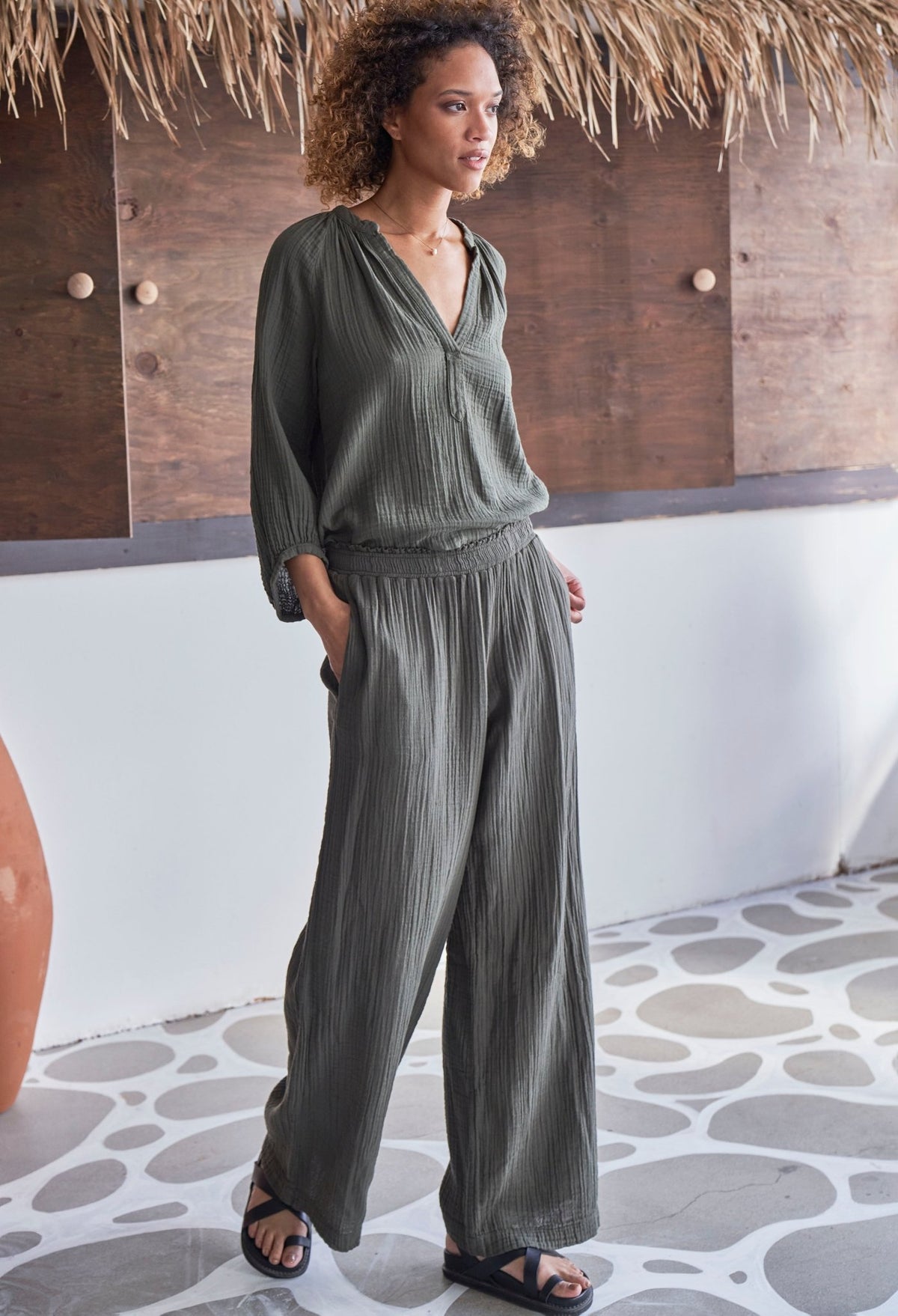 Flowy Palazzo Pants - Women's Gauze Clothing